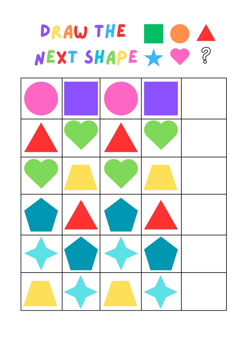 Draw the Next Shape 20-page Printable Digital Activity Book for Kids ...