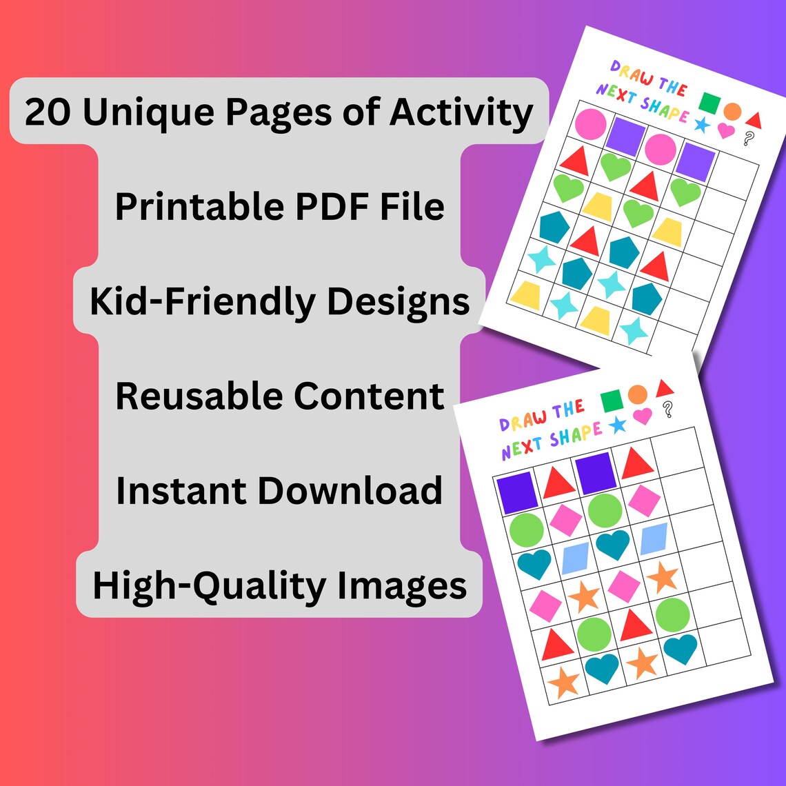 Draw the Next Shape 20-page Printable Digital Activity Book for Kids ...