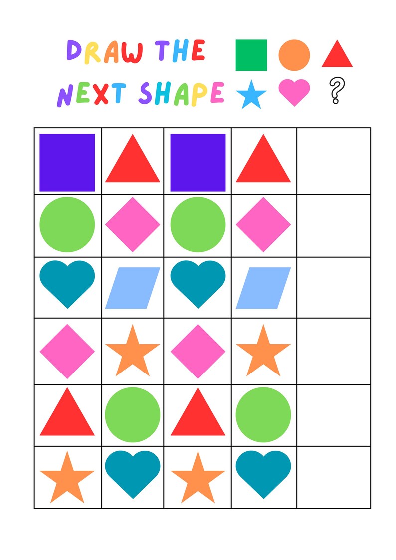 Draw the Next Shape 20-page Printable Digital Activity Book for Kids ...