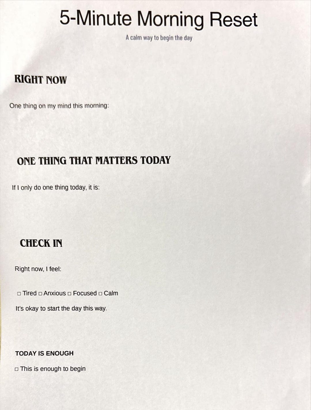 5-minute Morning Reset | Minimal Printable for a Calm Start - Etsy