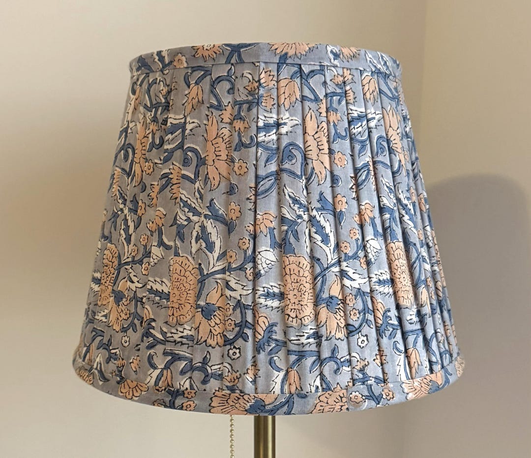 Pleated Cotton Fabric Lampshade | Uno Fitter | Block Printed | Grey ...