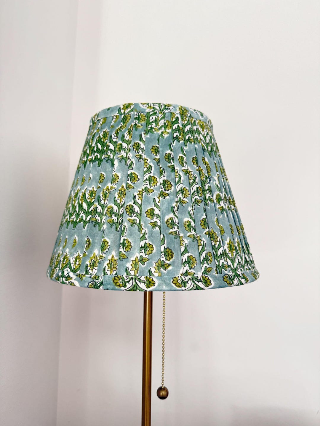 Pleated Cotton Fabric Lampshade | Uno Fitter | Block Printed | Mint - Etsy