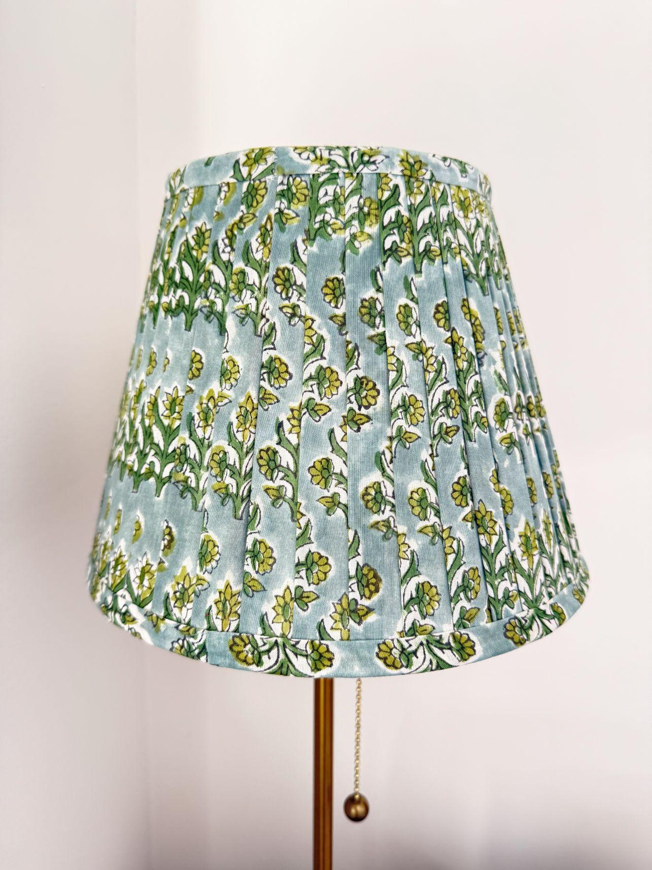 Pleated Cotton Fabric Lampshade | Uno Fitter | Block Printed | Mint - Etsy