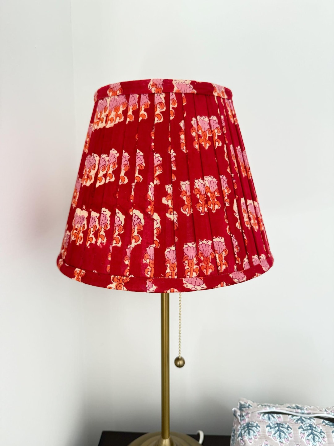 Pleated Cotton Fabric Lampshade | Uno Fitter |block Printed | Red - Etsy