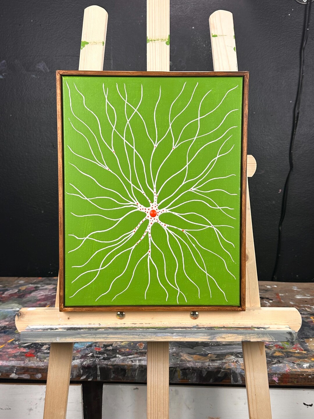 Neuron Art on Canvas With Handmade Frame 11.5 X 14.5 Green, White ...