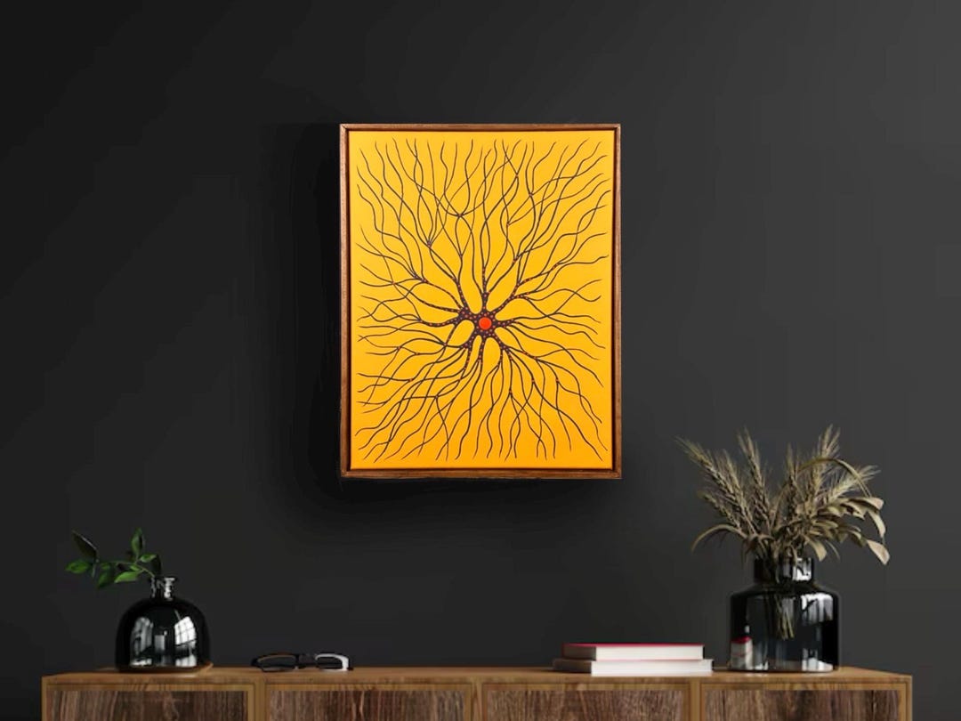 Neuron Art on Canvas With Handmade Frame 11.5 X 14.5 Black, Yellow ...