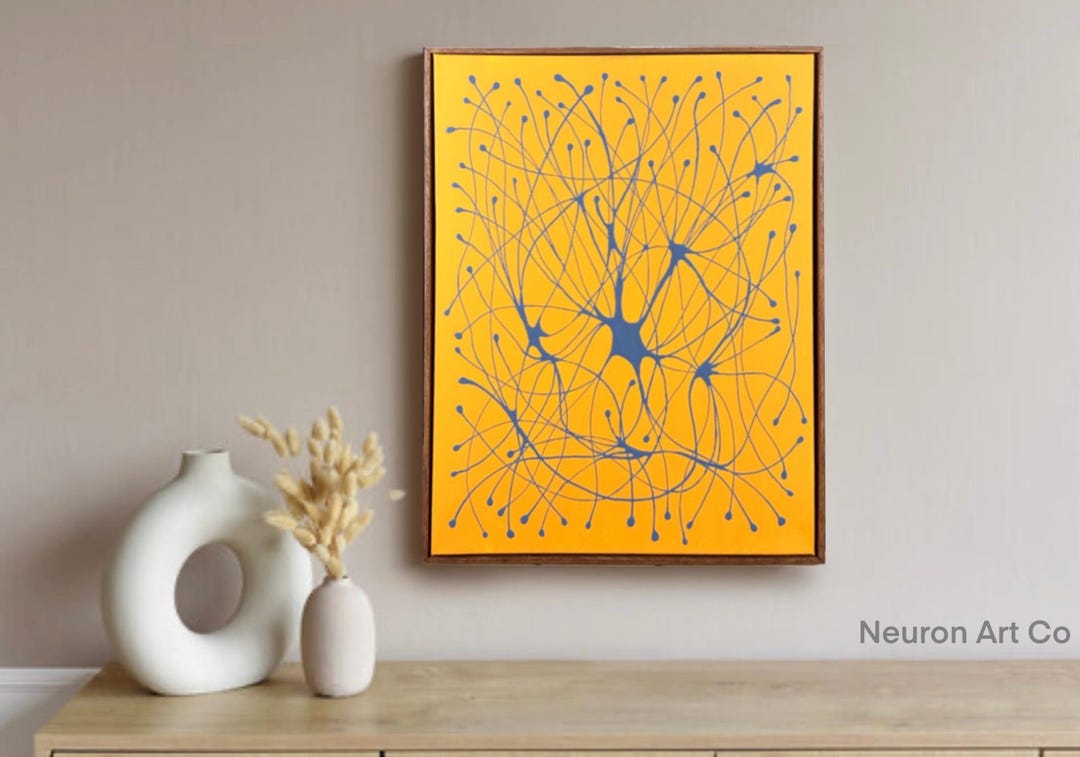 Neuron Art on Canvas With Handmade Frame, 14.5 X 18.5 Yellow,blue - Etsy