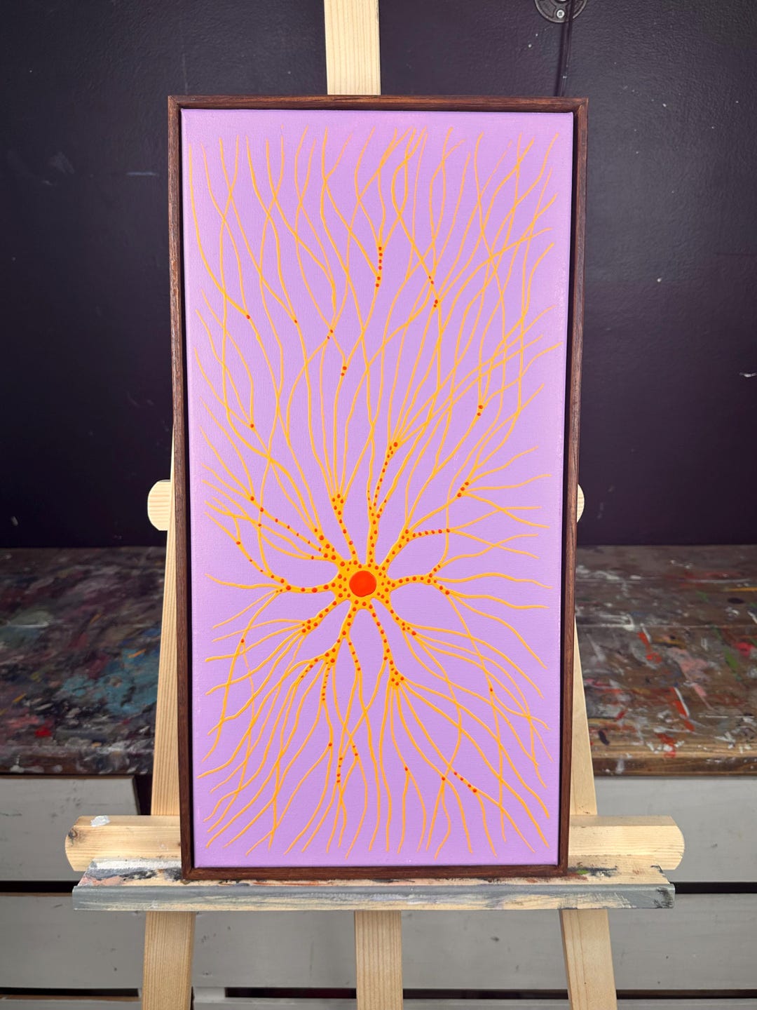 Neuron Art on Canvas With Handmade Frame 10.5x20.5 Purple, Yellow ...