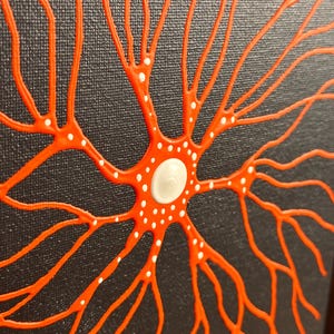 Neuron Art on Canvas With Handmade Frame, 9 X 11 Orange, Black, White ...