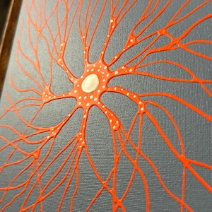Neuron Art on Canvas With Handmade Frame, 9 X 11 Orange, Black, White ...