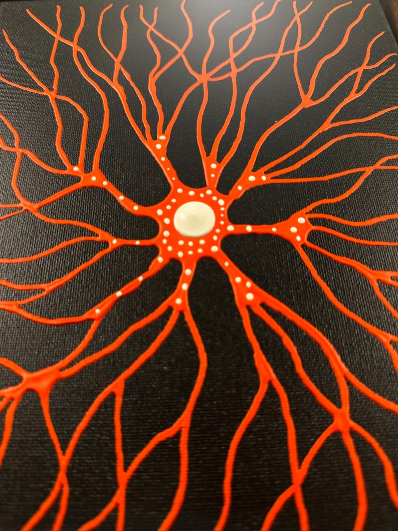 Neuron Art on Canvas With Handmade Frame, 9 X 11 Orange, Black, White ...