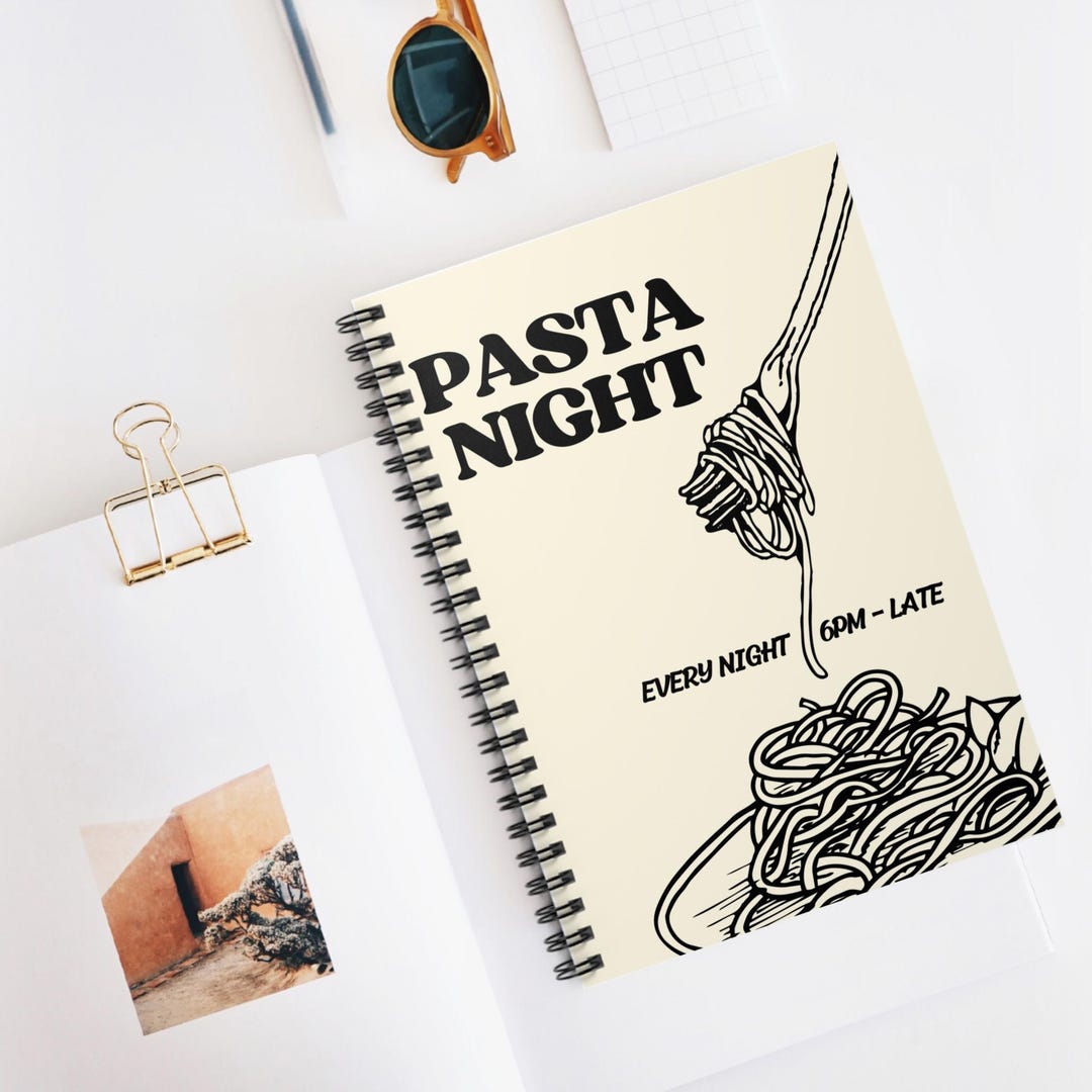 Pasta Night Vintage Italian Line Art Journal, Sketchbook, Recipe Book ...
