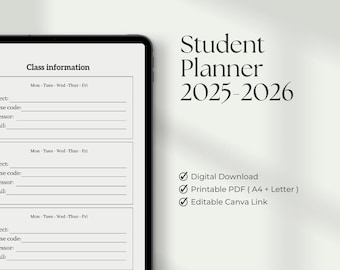2025-2026 Student Planner | Digital Academic Planner | Back to School ...