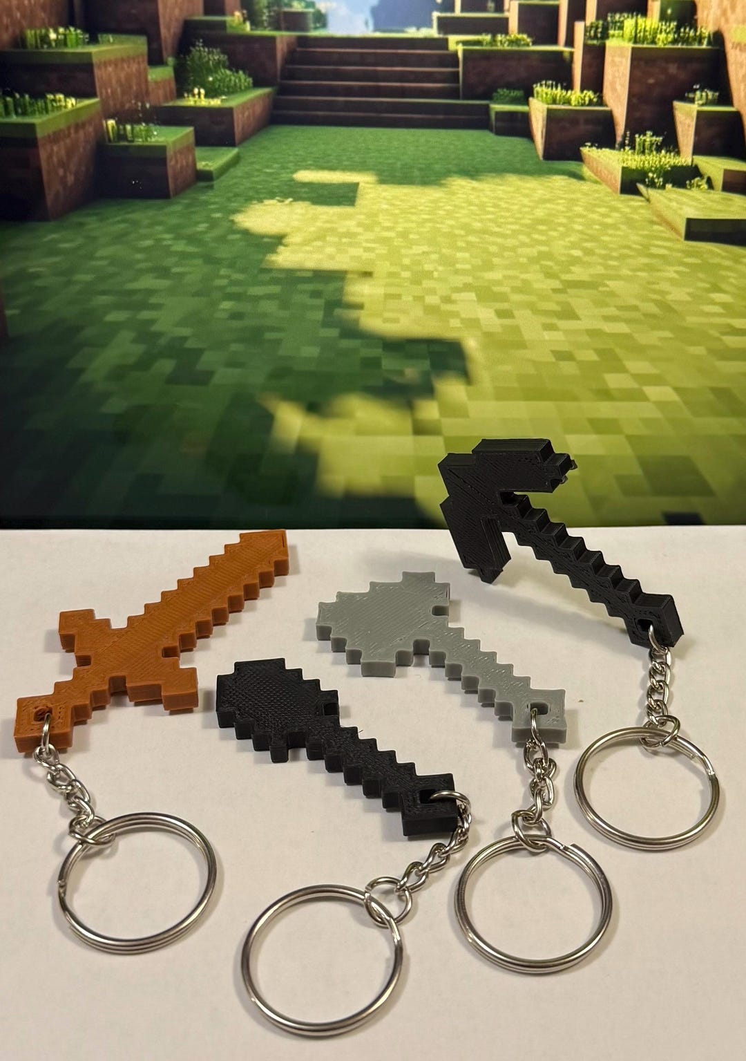 Minecraft Keychain, Sword, Axe, Shovel, Pickaxe, Keychain for Boys or ...