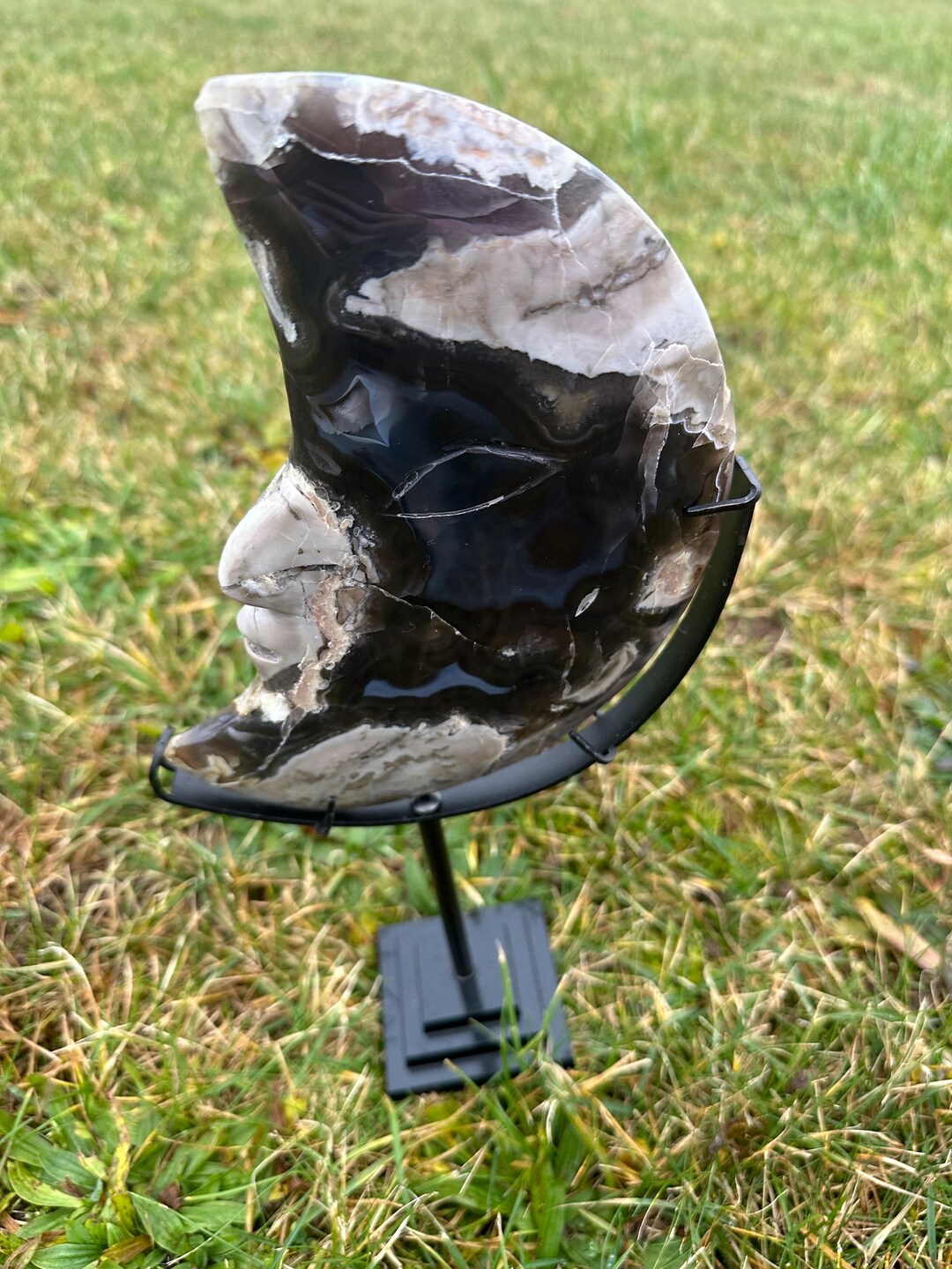 Large Volcano Agate Moon With Calcite - Etsy