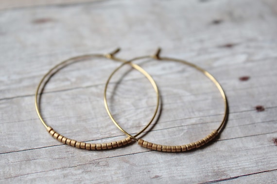 Matte Gold Seed Bead Hoop Earrings Large Gold Plated - Etsy