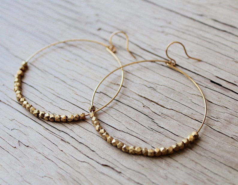 Gold Hoop Earrings Gold Plated Beads Hoop Earrings Gold | Etsy