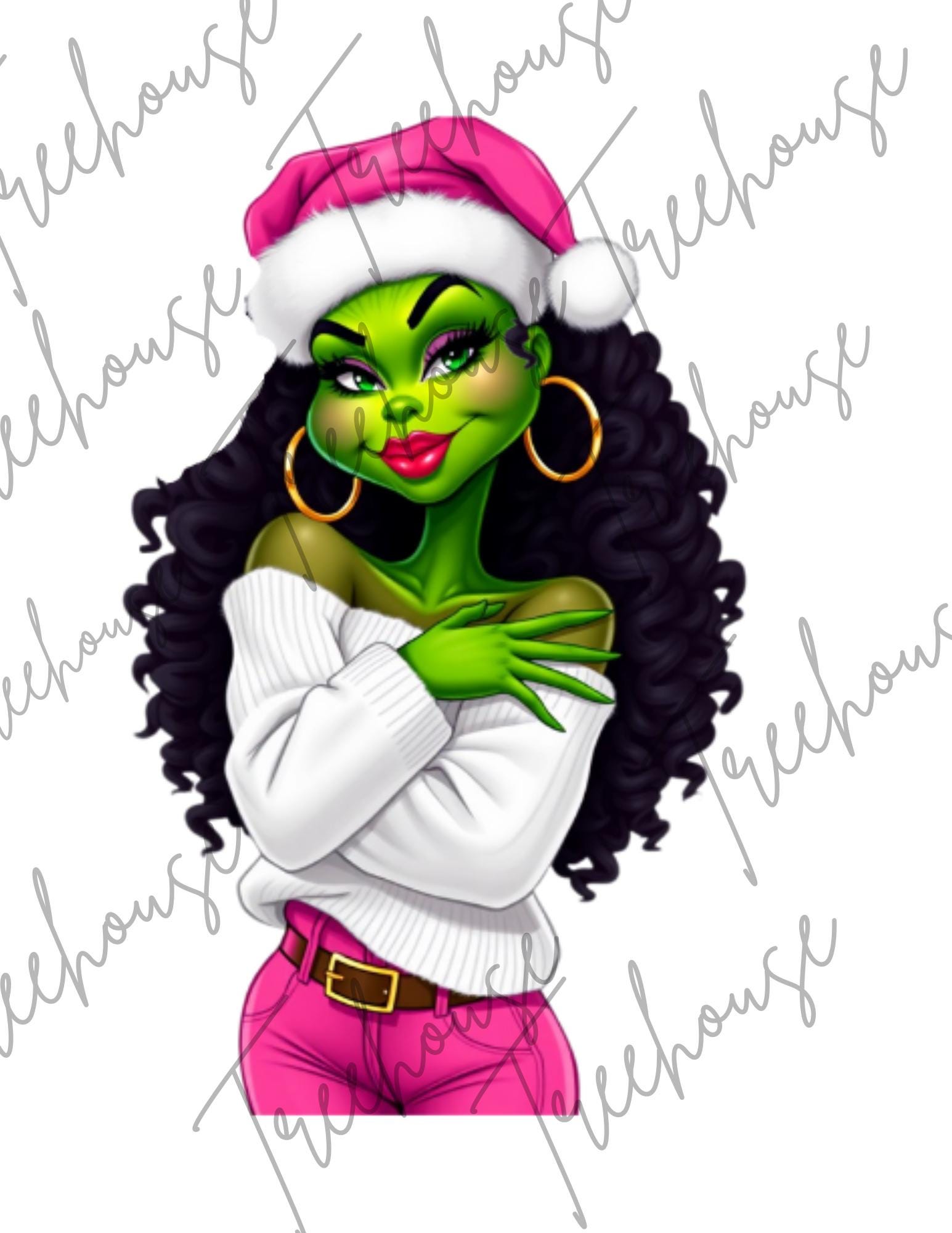Festive Glam Green Grinch Holiday Diva Digital Art - Printable - Etsy
