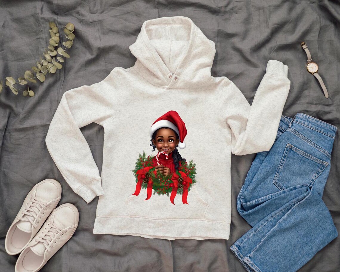 Christmas Girl Clip Art: Afro American, Holiday Garland (digital Art ...