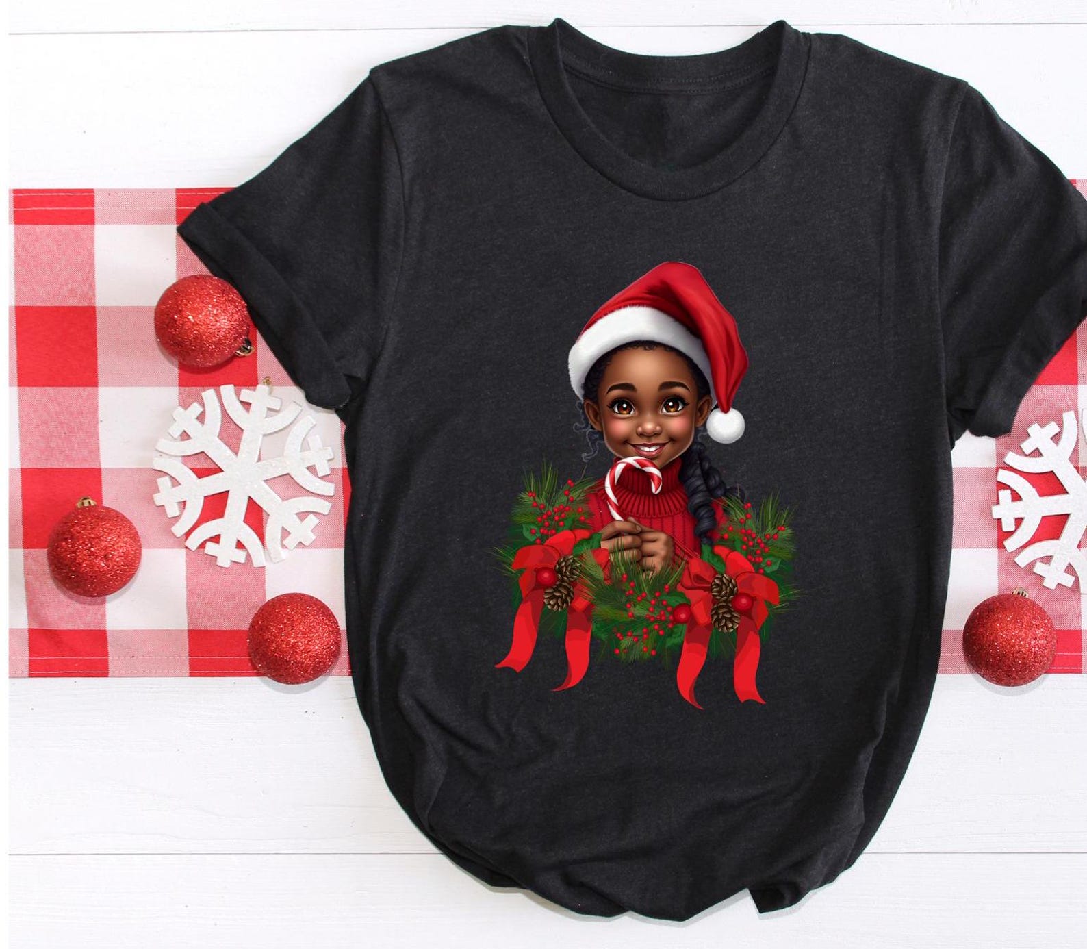Christmas Girl Clip Art: Afro American, Holiday Garland (digital Art ...