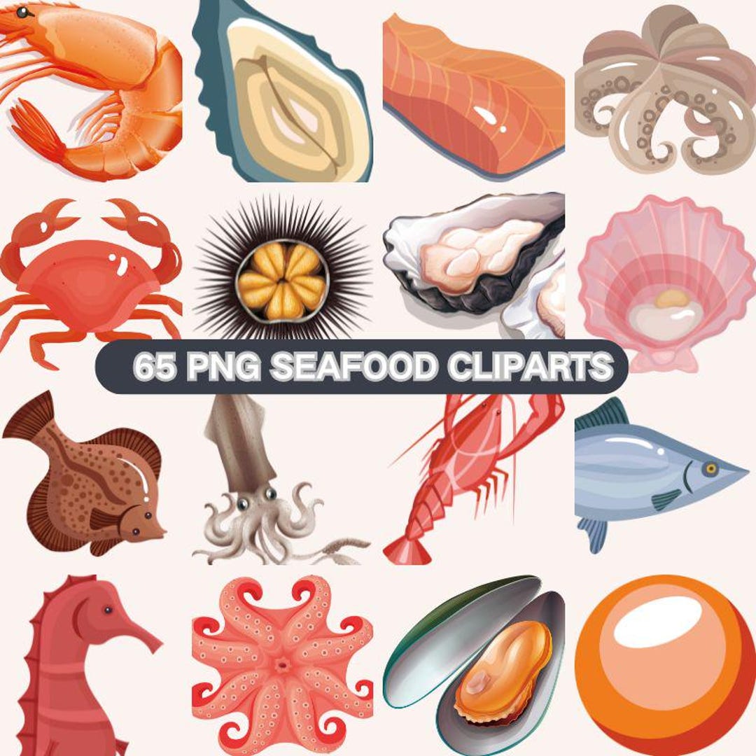 65 Seafood Cliparts PNG SEAFOOD Clip Art Illustration Crab Shrimp ...