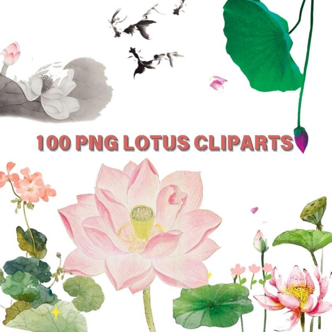 100 Watercolor Lotuses Clipart Lotus Flower Clipart Bundle Floral ...