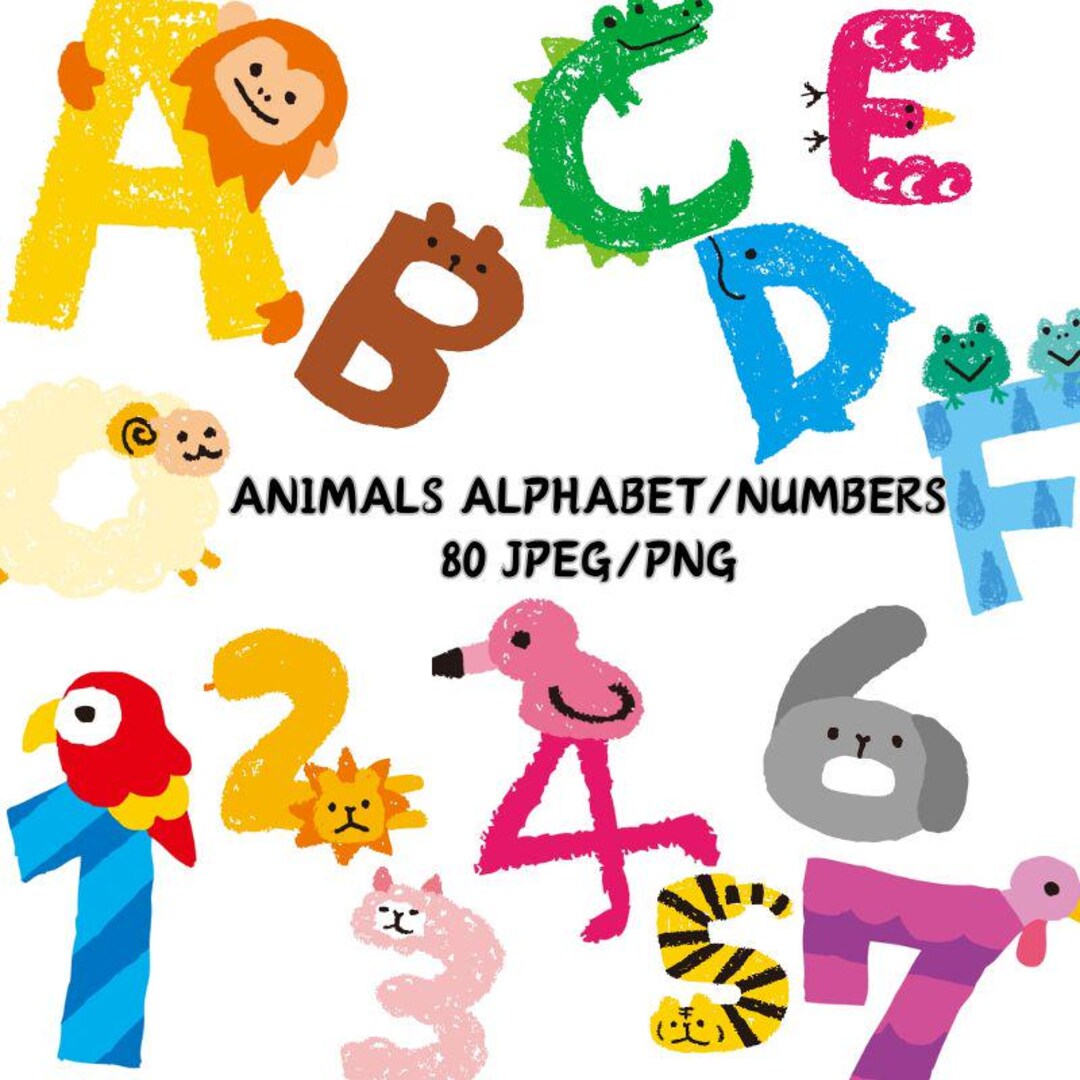 Hand Painted Cute Animals Alphabet and Numbers Clipart Birthday Numbers ...