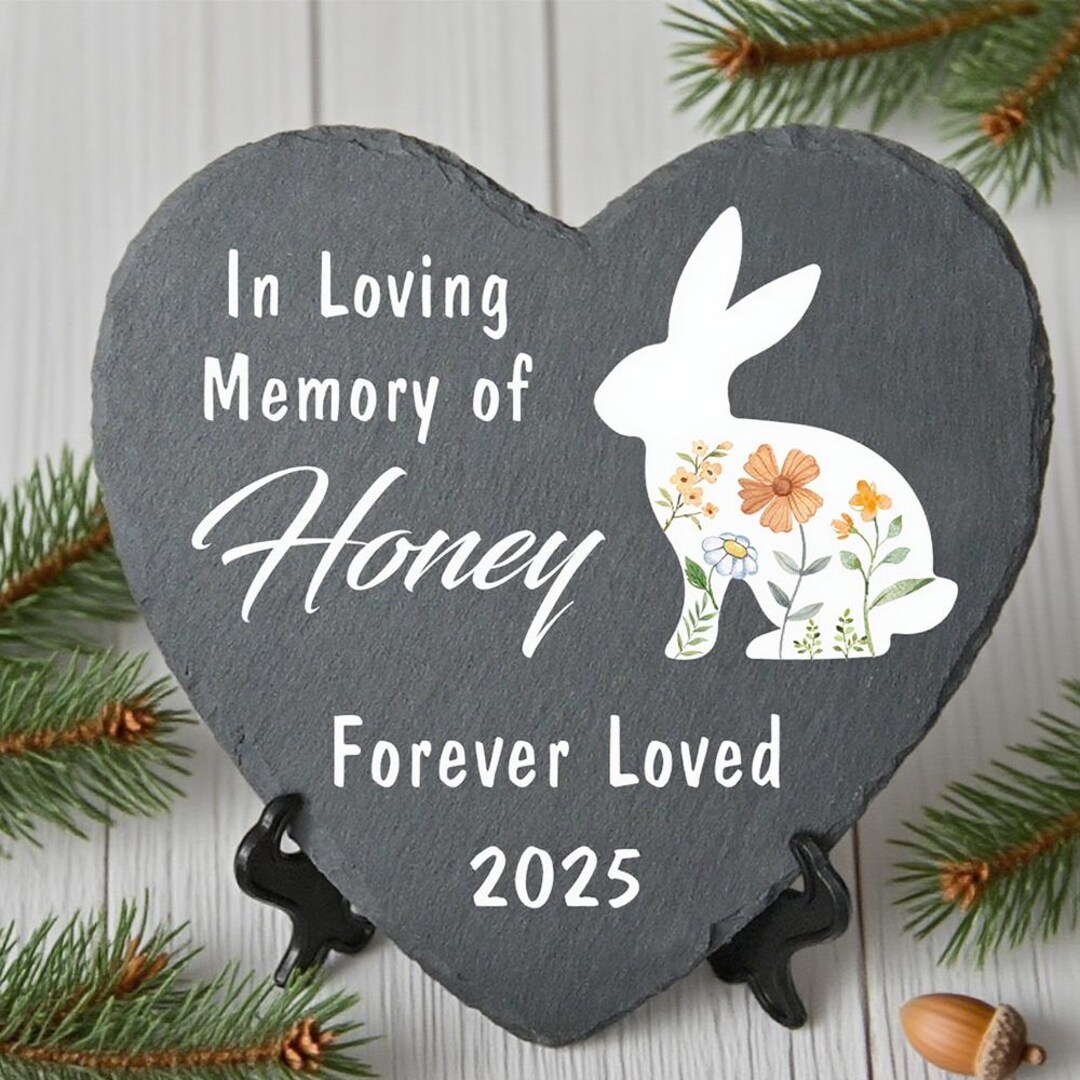 Personalized Bunny Memorial Stone, Floral Rabbit Grave Marker - Etsy