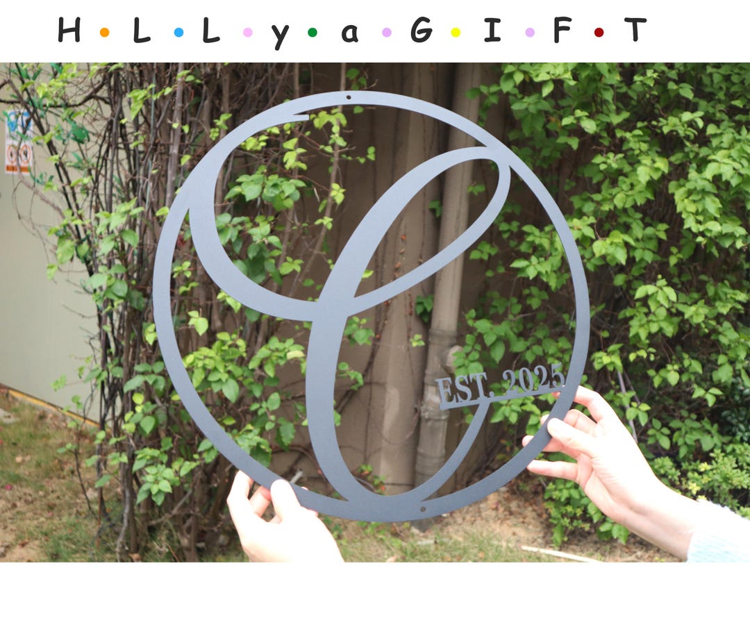 Personalized Circle Monogram Sign, Custom Family Name Plaque, Metal ...
