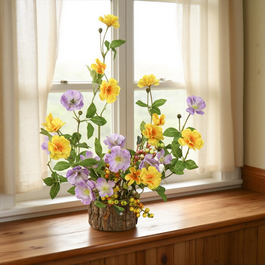 Yellow and Purple Wild Rosa Multiflora-faux Flora Flowers Arrangement ...