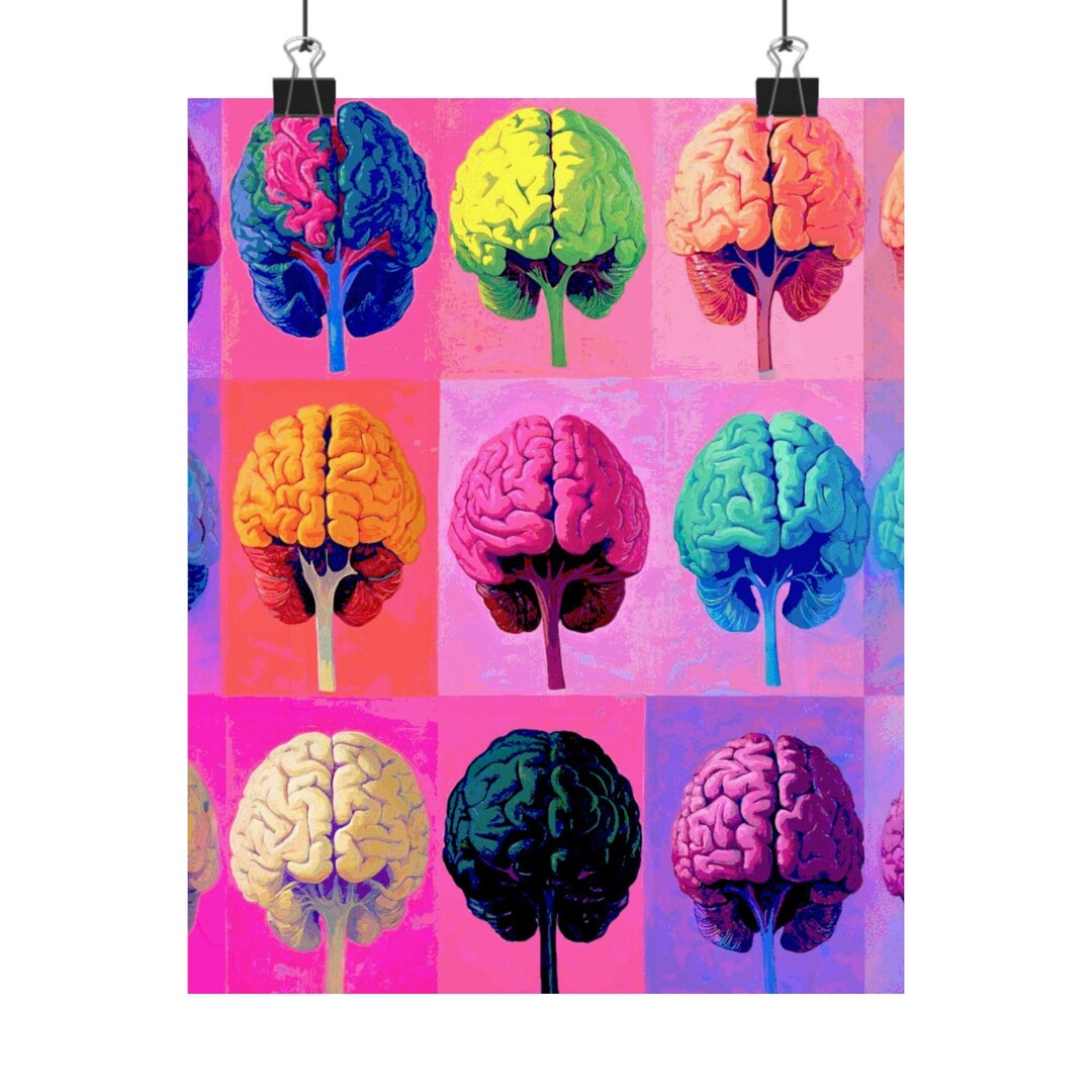 Modern Brain Art Print, Bold Multicolor Brain Pattern on Vibrant Colors ...