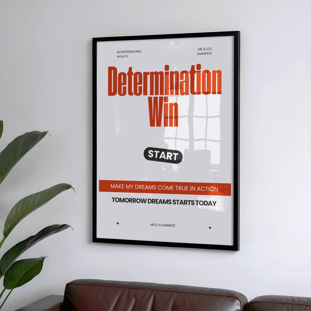 Determination Win, Motivational Wall Art Quote Poster, Inspirational ...