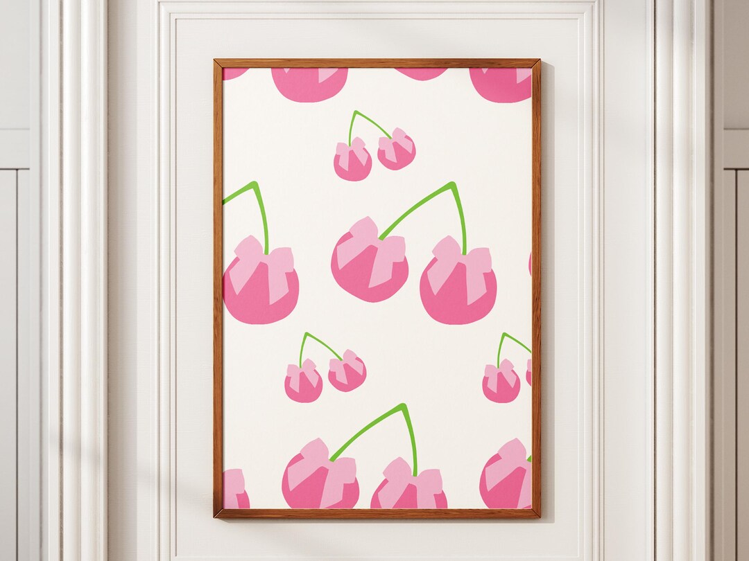 Coquette Cherry Pattern Wall Art, Digital Download, Pink Preppy Decor ...