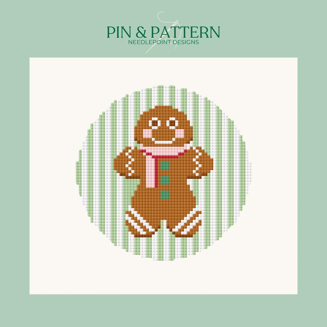 The Gingerbread Man on Stripes Needlepoint Pattern| 18 Mesh Canvas ...