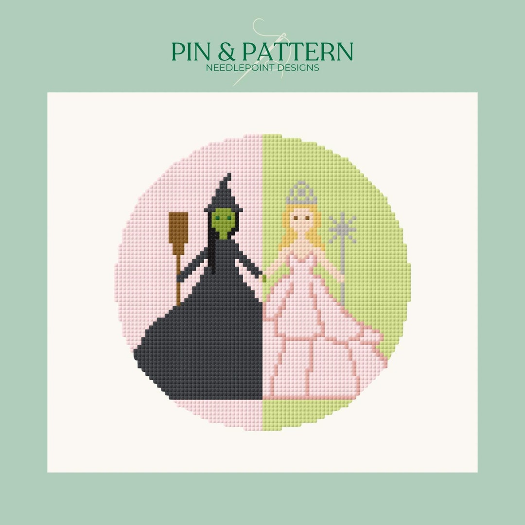 Wicked Elphaba and Glinda Needlepoint Pattern| 18 Mesh Canvas Chart ...