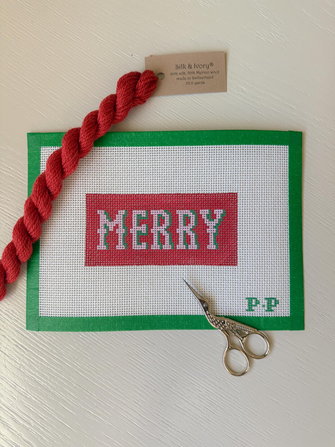 Merry Hand Painted Needlepoint 13 Mesh Canvas | Christmas Ornament ...
