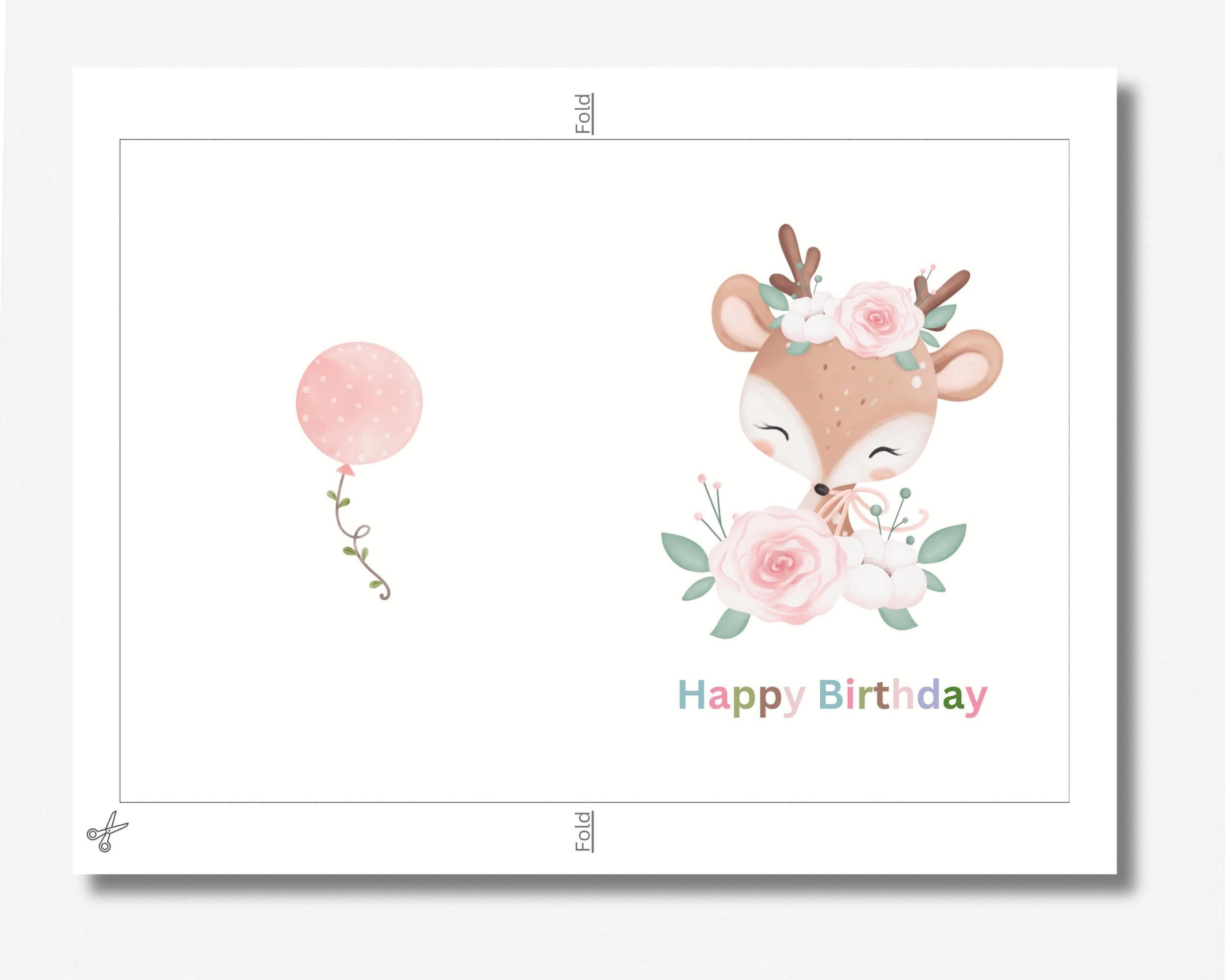 Happy Birthday Card, Cute Baby Deer Birthday Card, Printable Birthday ...