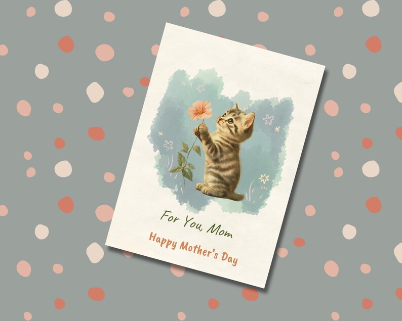 Happy Mother's Day Card, for You, Mom Card, Cute Baby Cat With Flowers ...