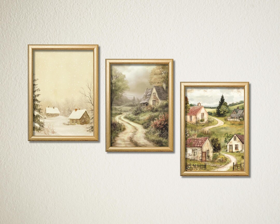 Vintage Rustic Country Wall Art Bundle – Set of 3 Prints, Farmhouse ...