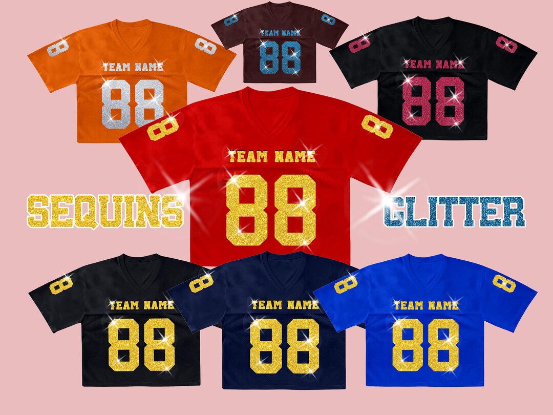 Custom Bling Football Crop Jersey , Customize Glitter Women Short ...