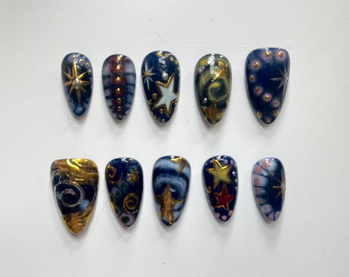 Cat Eye Silver Chrome Glitter Press on Nails - Purple Pink Green ...