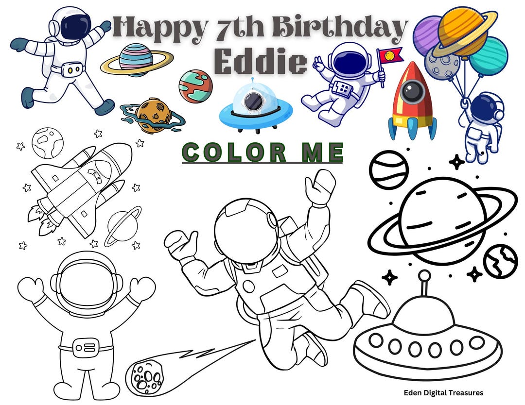 Outer Space Themed Birthday Party Placemat Coloring Sheet (personalized ...