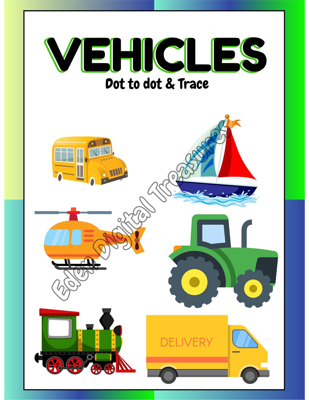 18 Pages VEHICLES Dot to Dot and Trace Coloring Pages Worksheet for ...
