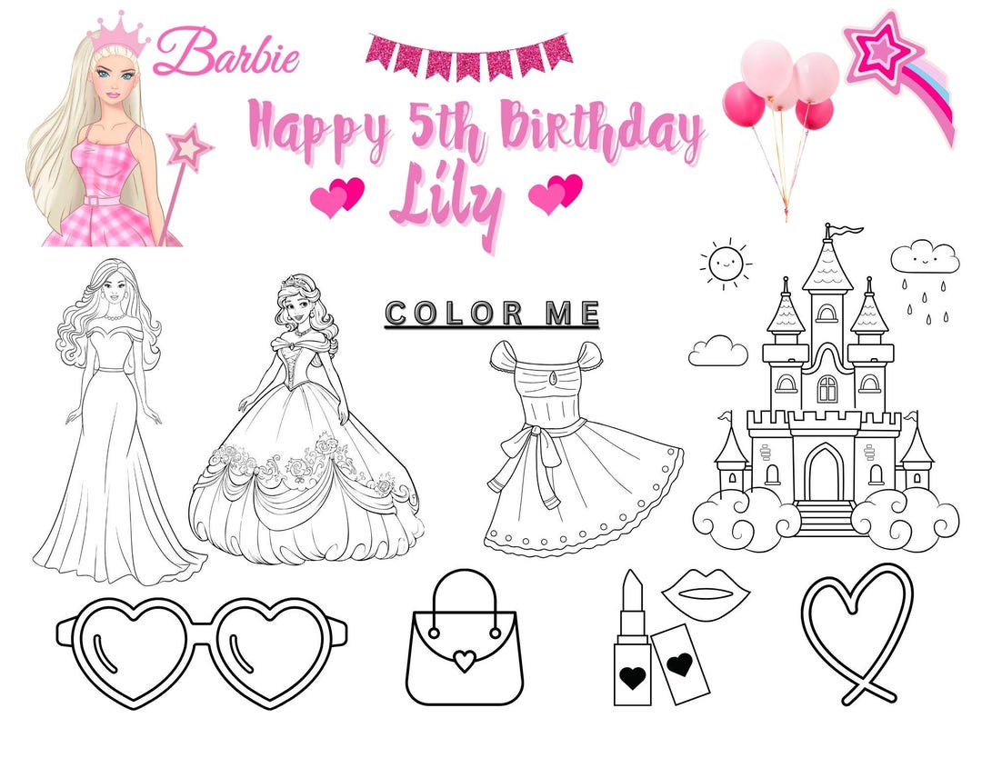 Personalized Barbie Themed Birthday Party Placemat Coloring Sheet ...