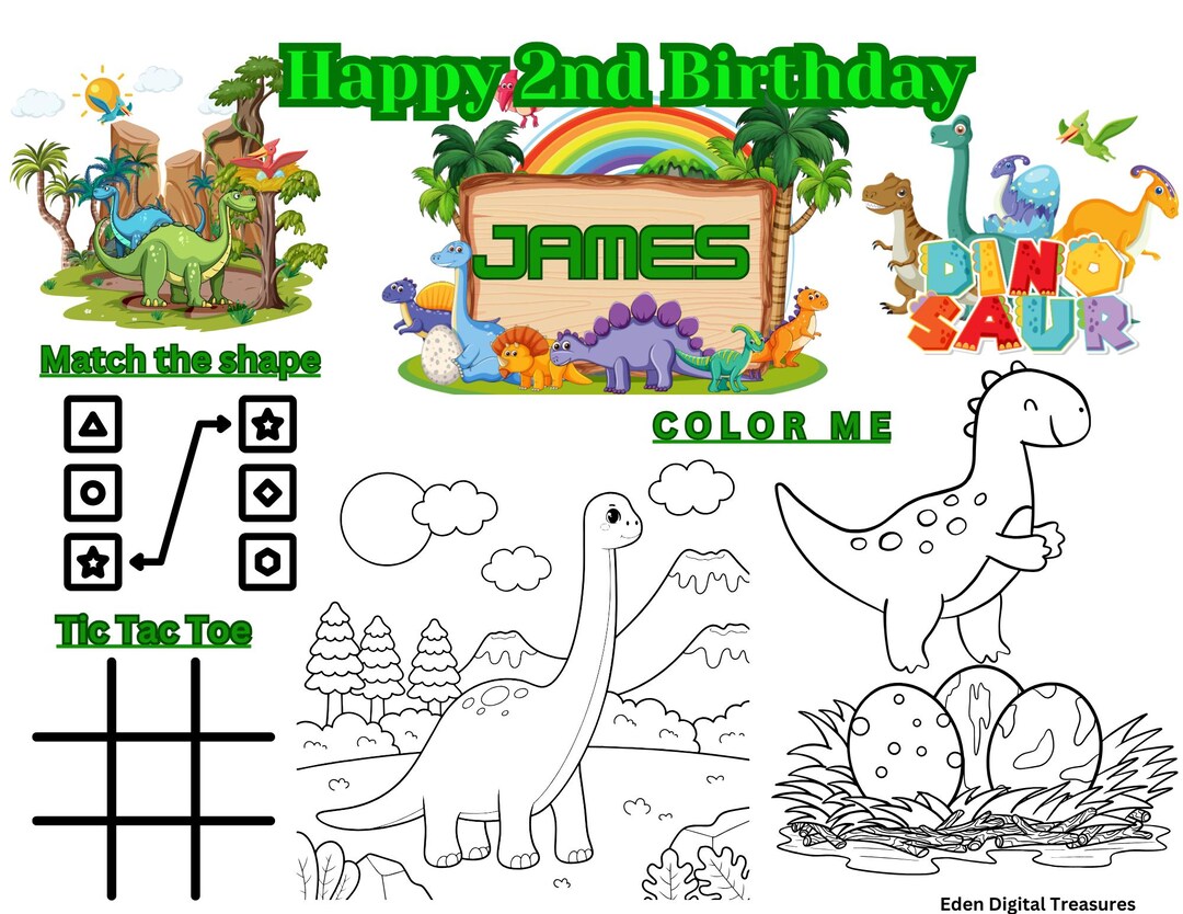 Dinosaurs Themed Birthday Party Placemat Activity Sheet (personalized ...