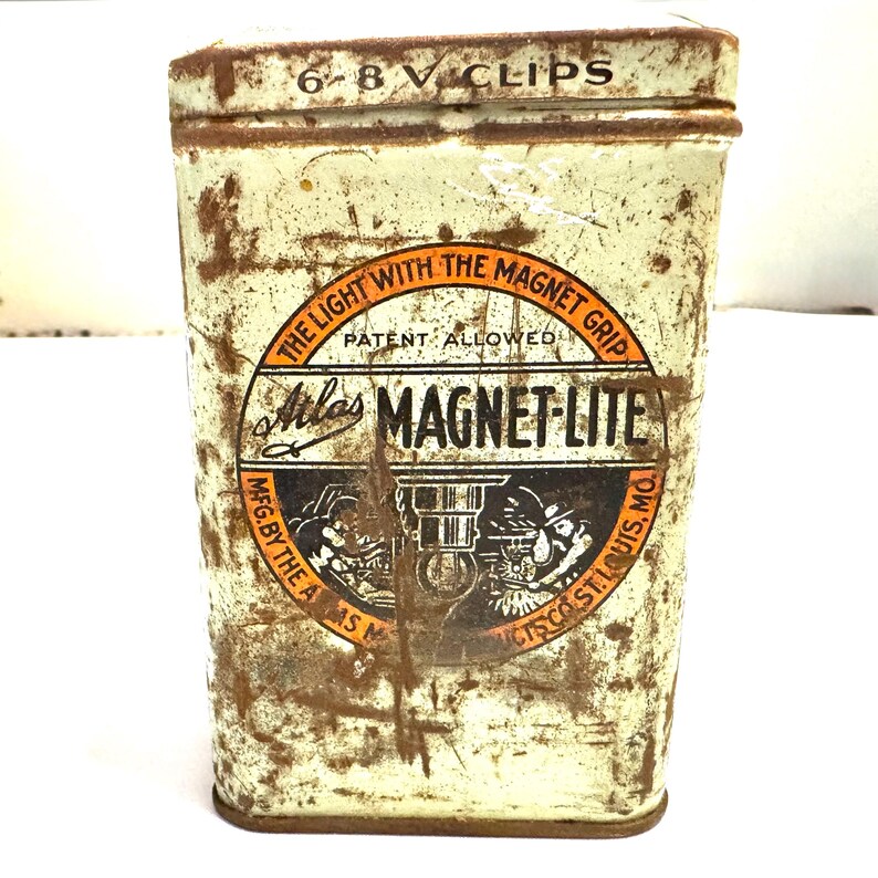 Atlas Vintage Magnet Light. Tin, Light, Cord, and Connectors Intact ...