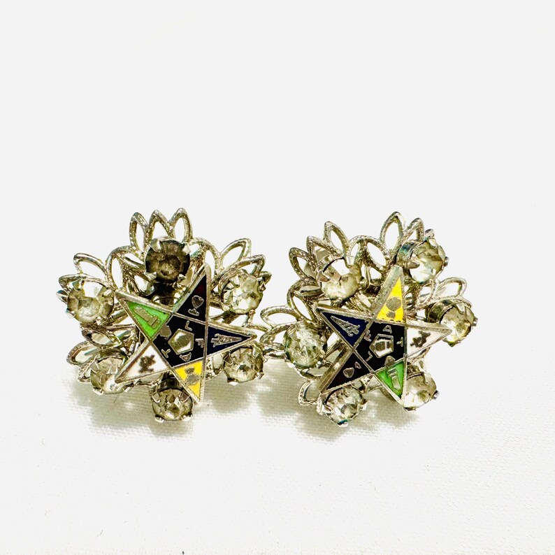 Vintage Masonic Order of Eastern Star Screw Back Rhinestones Enamel ...