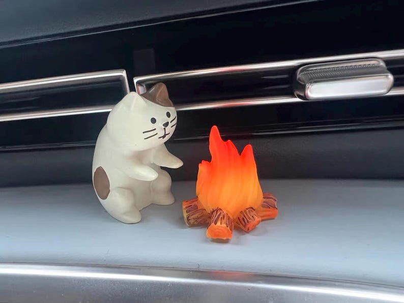 Cute Cat Campfire Dashboard Figurines – Cozy Car Interior Decoration ...