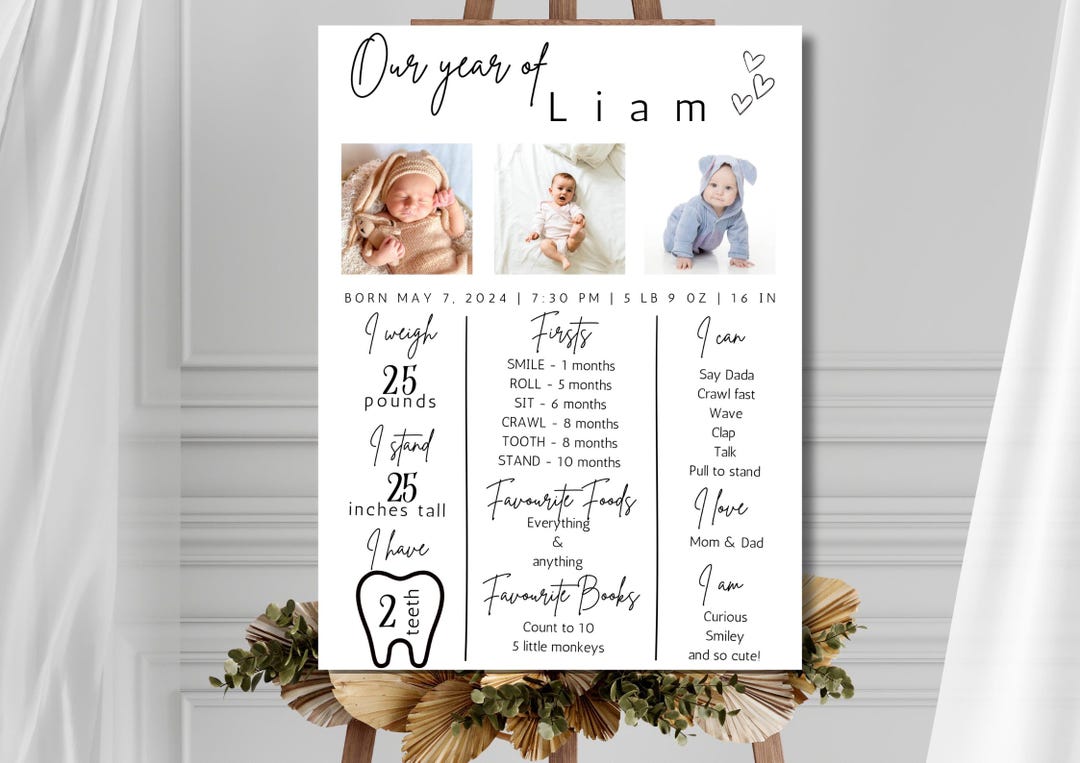 My First Year Sign, Printable Baby's First Year Photo Poster Template ...
