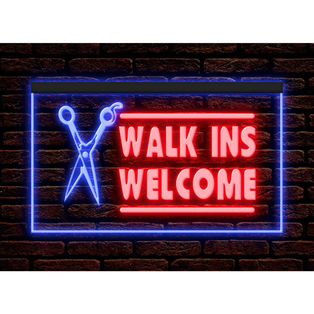 WALK INS WELCOME Haircut Display Neon Sign Illuminated 7 Colors / 16 ...
